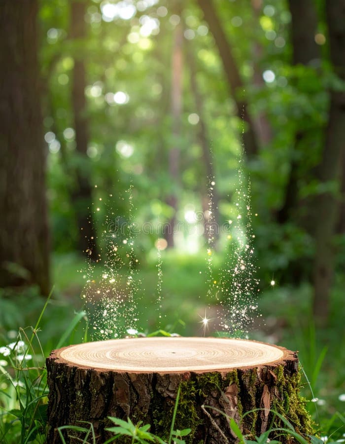 Tree Stump in a Magical Forest Setting Stock Illustration ...