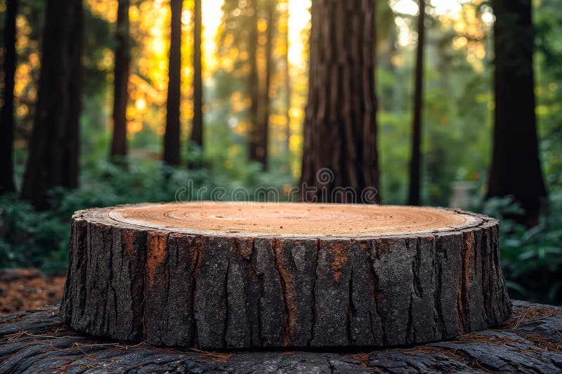 A Tree Stump in the Middle of a Forest at Sunset Stock Photo - Image of ...