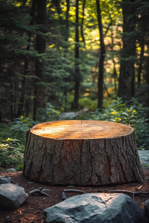 A Tree Stump in the Middle of a Forest Surrounded by Rocks Stock Image ...
