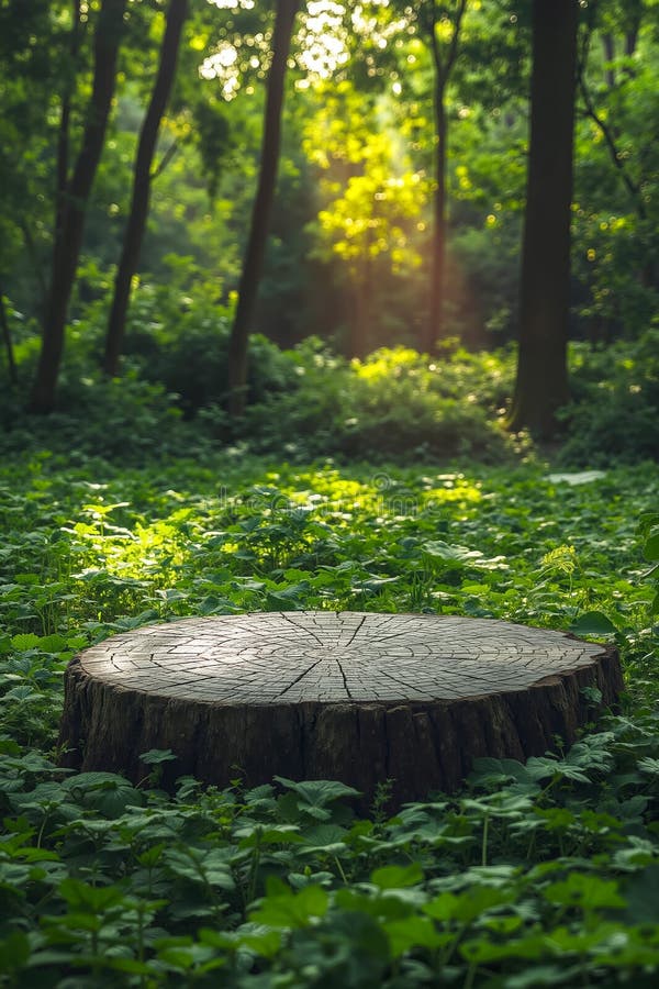 A Tree Stump in the Middle of a Lush Green Forest Stock Photo - Image ...