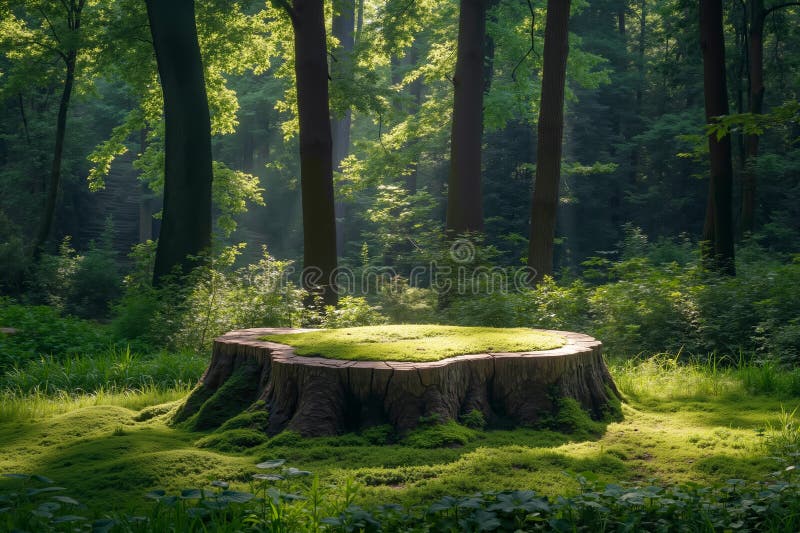 A Tree Stump in the Middle of a Lush Green Forest Stock Photo - Image ...