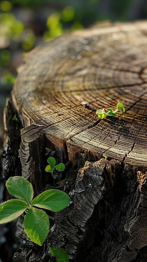 Tree Stump with New Green Leaf Growth Stock Photo - Image of leaves ...