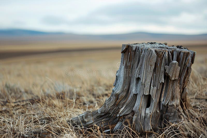 Tree Stump with Sad Try Landscape in Background. Deforestation Concept ...