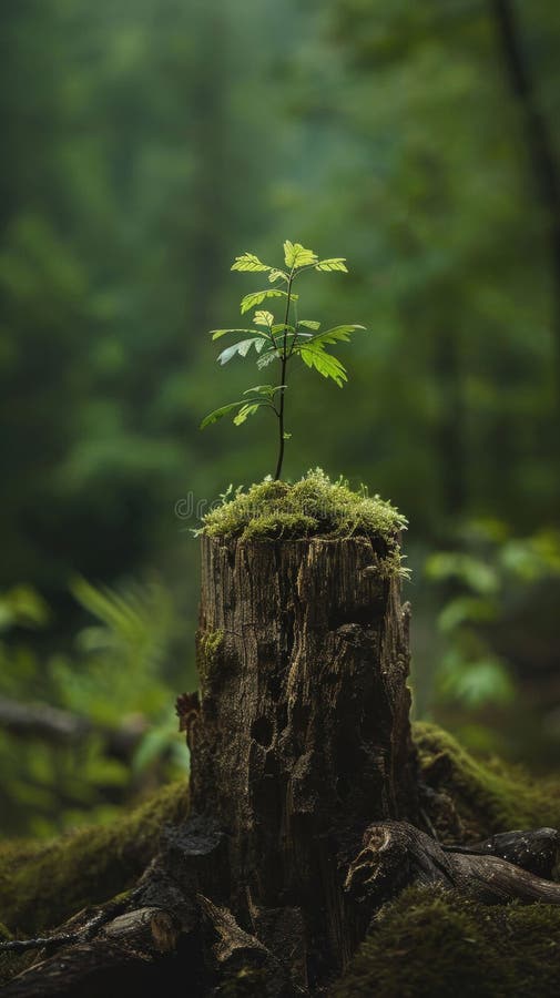 Tree Stump with Small Plant Growing Stock Photo - Image of nature ...