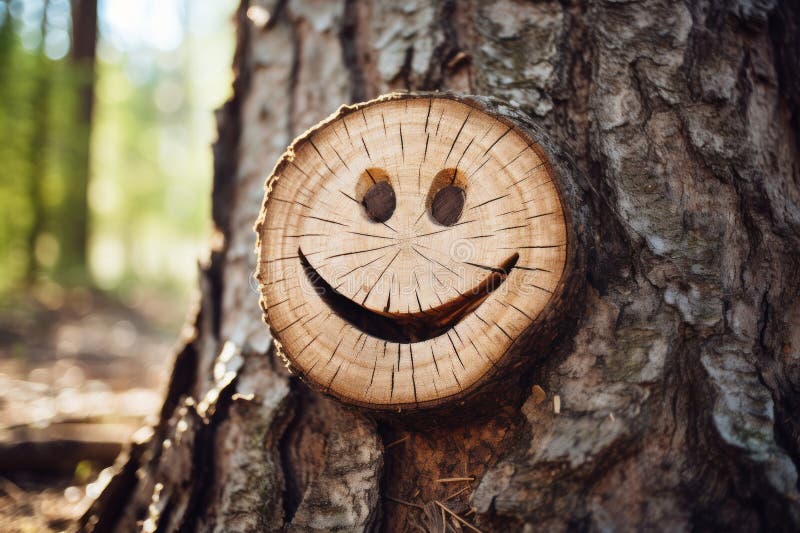 A Tree Stump with a Smiley Face Carved into it Stock Illustration ...