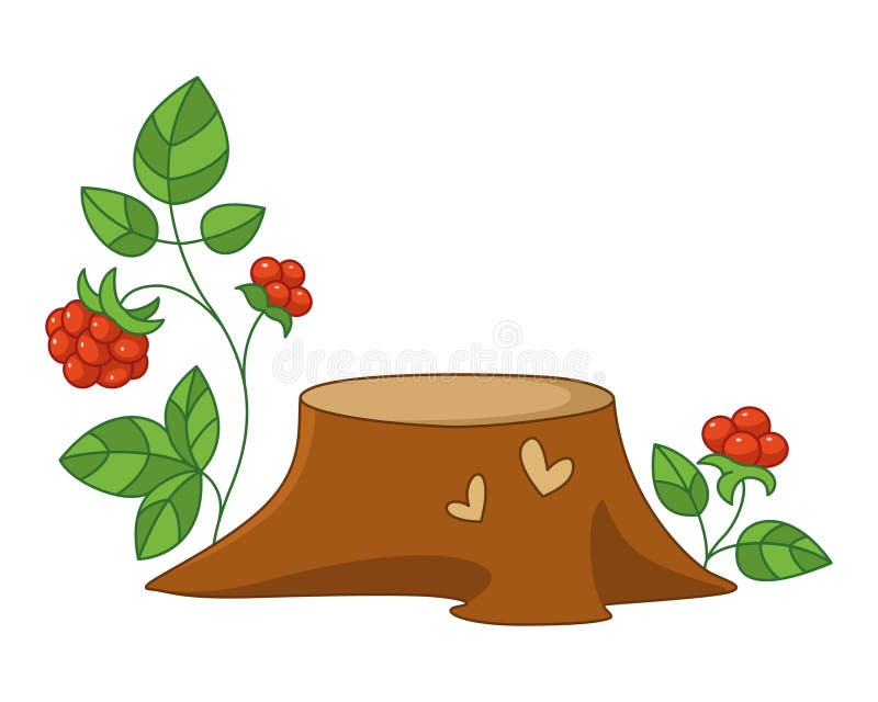 Tree Stump with Sprigs of Raspberry Plant Cartoon Illustration Stock ...