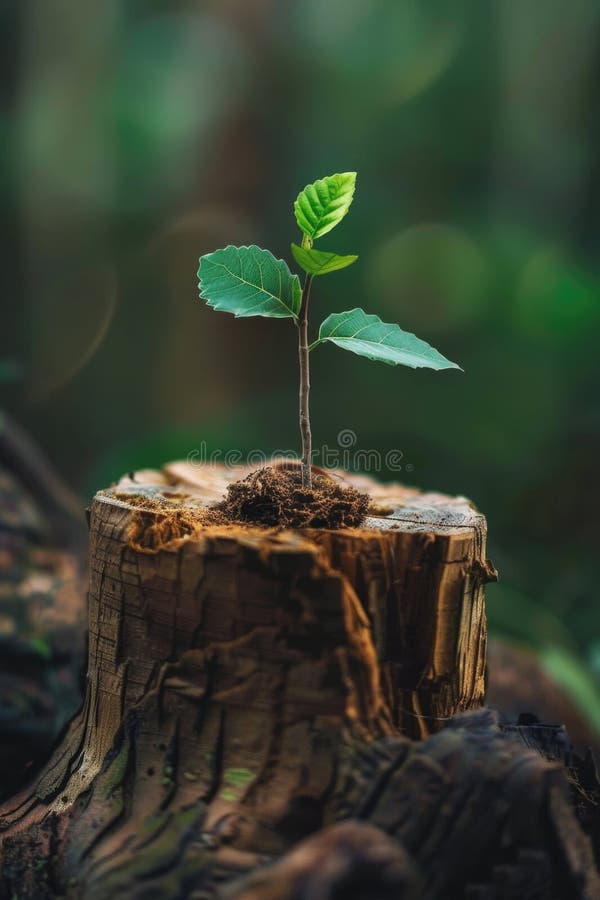 Tree Stump with Sprouting Plant Stock Image - Image of generated ...