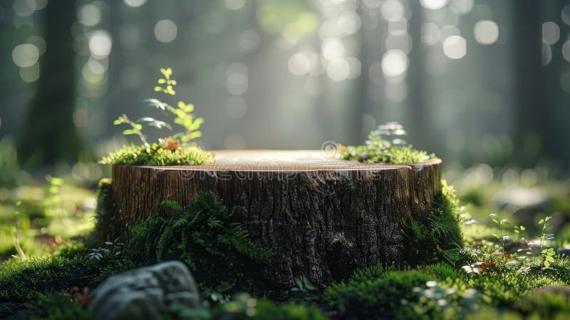 A Tree Stump Stands in the Midst of a Dense Forest, Surrounded by ...