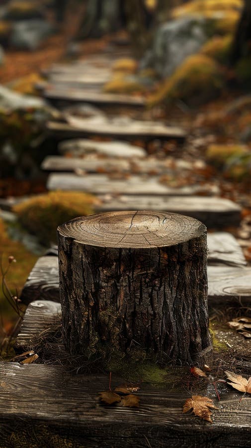 Tree Stump Surrounded by Autumn Forest Path, Nature Concept Stock Image ...