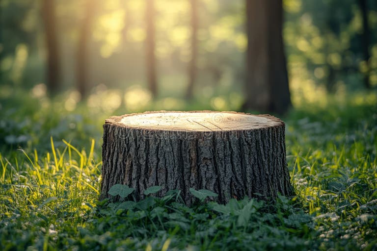 Tree Stump Surrounded by Greenery in a Forest Stock Photo - Image of ...