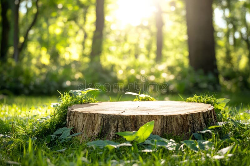 Tree Stump Surrounded by Greenery in a Forest Stock Photo - Image of ...