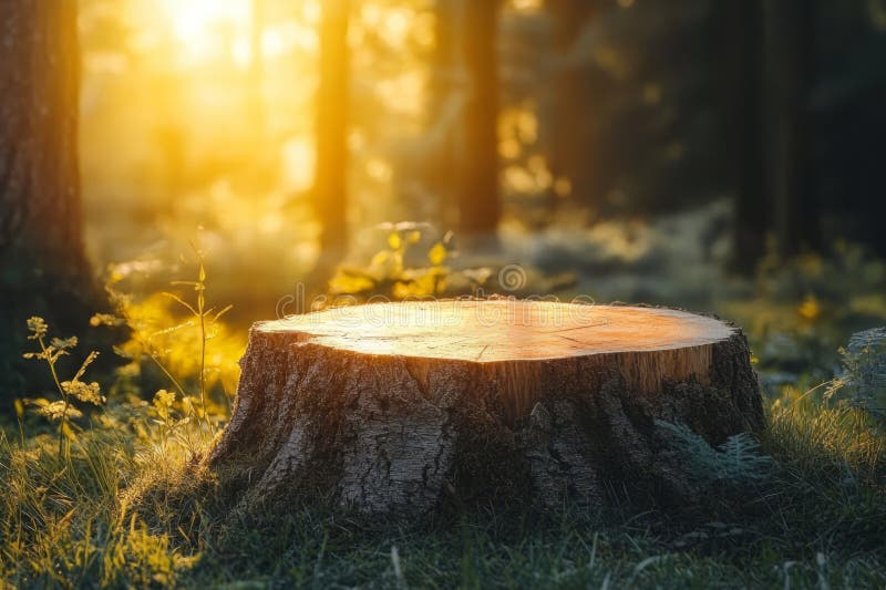 Tree Stump Surrounded by Greenery in a Forest Stock Photo - Image of ...
