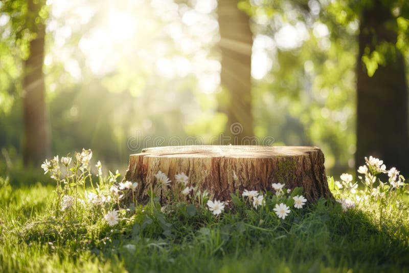 Tree Stump Surrounded by Greenery in a Forest Stock Photo - Image of ...