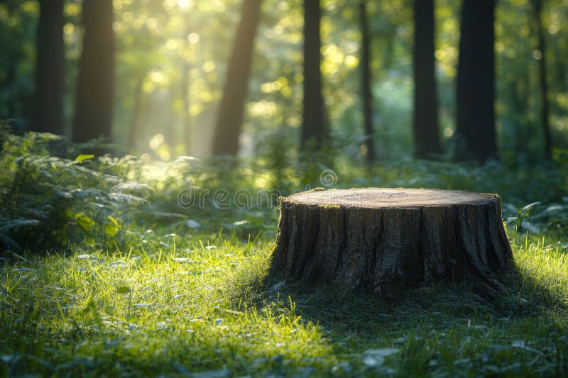 Tree Stump Surrounded by Greenery in a Forest Stock Image - Image of ...