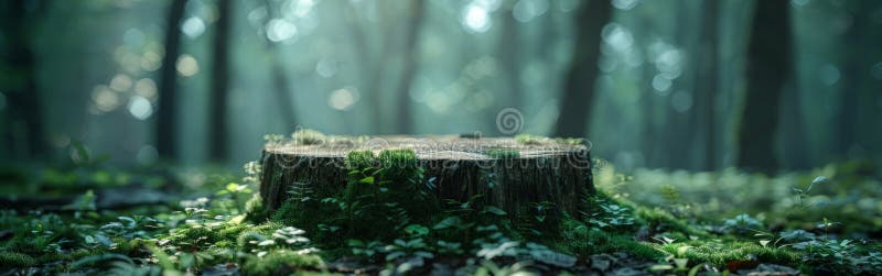 A Tree Stump Surrounded by Trees and Foliage in a Dense Forest Setting ...