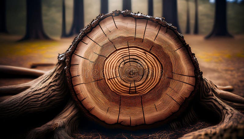 A Tree Stump with Visible Growth Rings and Roots, Highlighting Its Age ...