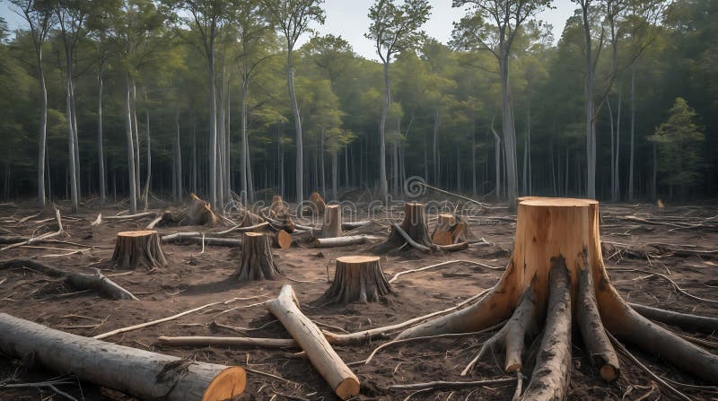 Tree Stumps in Deforested Area Highlighting Climate Change Impact on ...