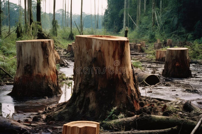 Tree Stumps in Deforested Area, Sign of Human Impact Stock Image ...