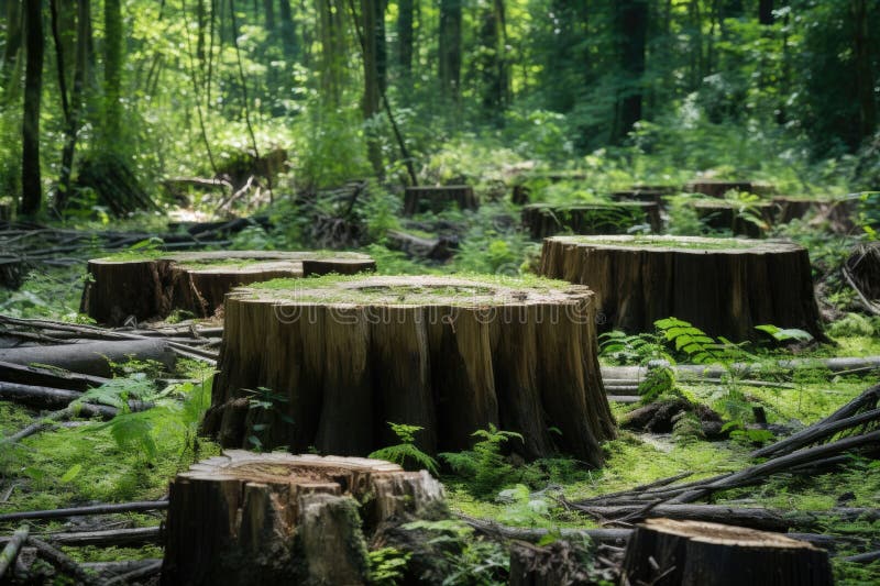 Tree Stumps in Deforested Area, Sign of Human Impact Stock Image ...