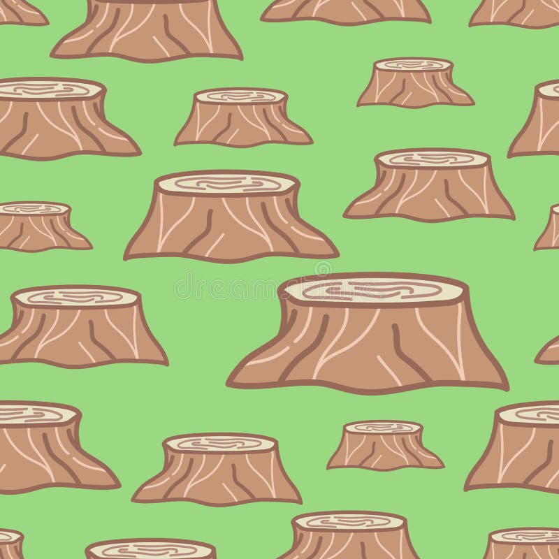 Tree Stumps and Trunks in Cartoon Flat Style. Vector Seamless Pattern ...