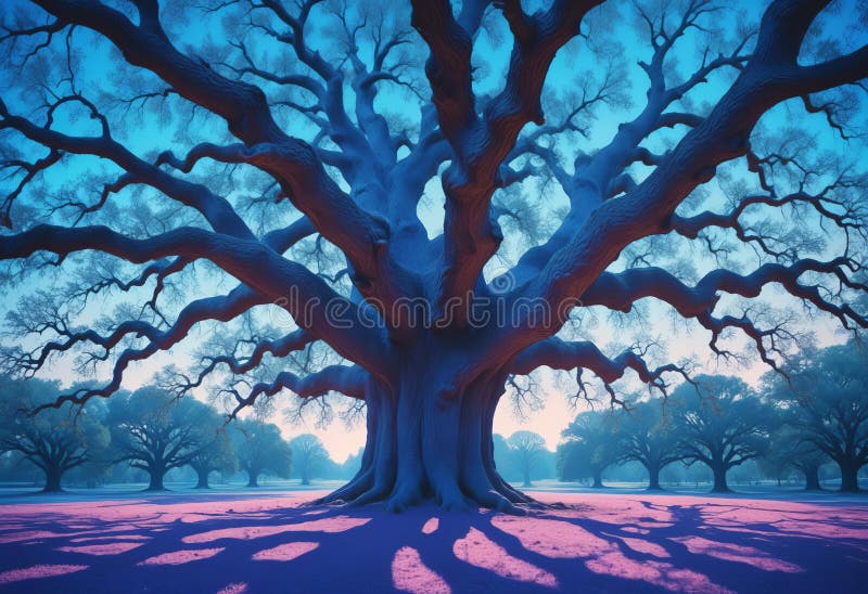 Tree in the Style of Dark Blue and Dark Azure Stock Illustration ...