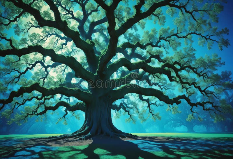Tree in the Style of Dark Blue and Dark Azure Stock Illustration ...