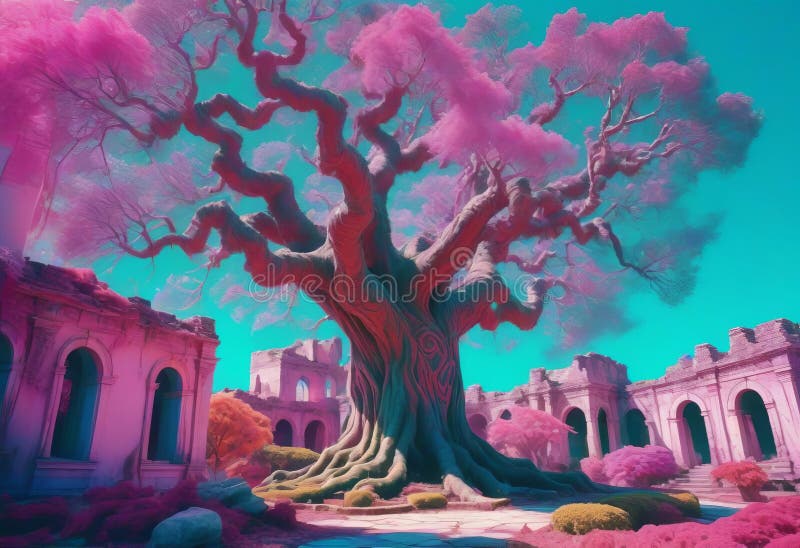 Tree in the Style of Vaporwave, a Variety of Light Posters Stock ...