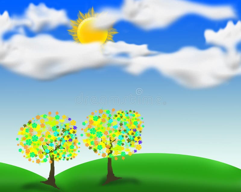 Tree sun clouds stock illustration. Illustration of farm - 22539156