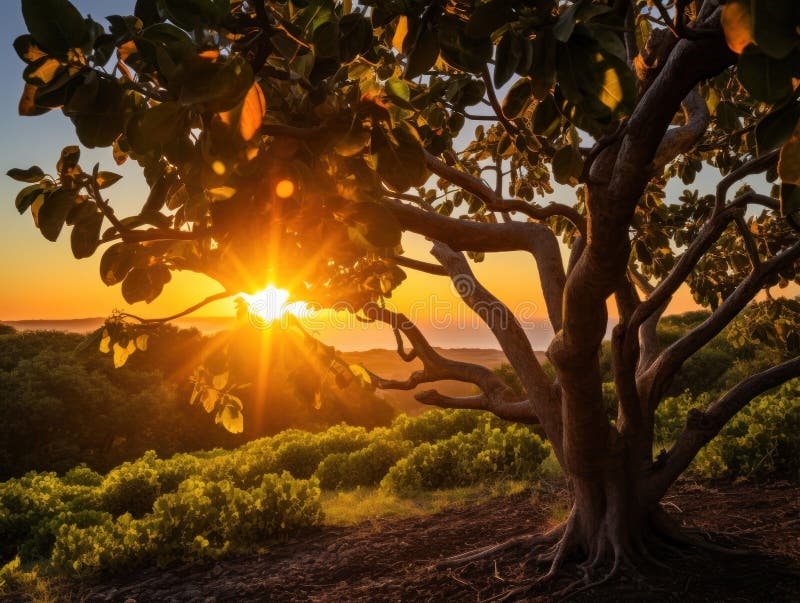 A Tree with the Sun Shining through Stock Illustration - Illustration ...