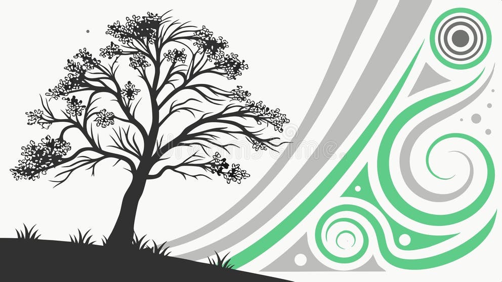 Tree with Sun Swirls, Abstract Nature Art Vector Design Generative AI ...