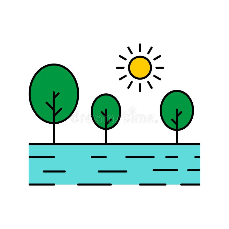 Tree, Sun, Wave, Ocean, Summer Icon Stock Vector - Illustration of wave ...