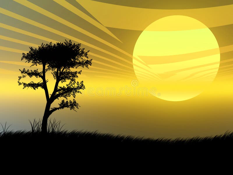 Tree in the sunset stock illustration. Illustration of colors - 6552276