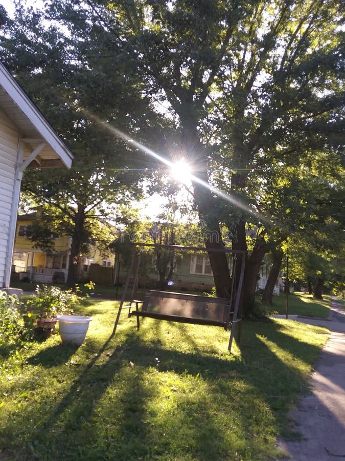 Tree Sunset Swing Yard Front Stock Photo - Image of tree, yard: 162112536