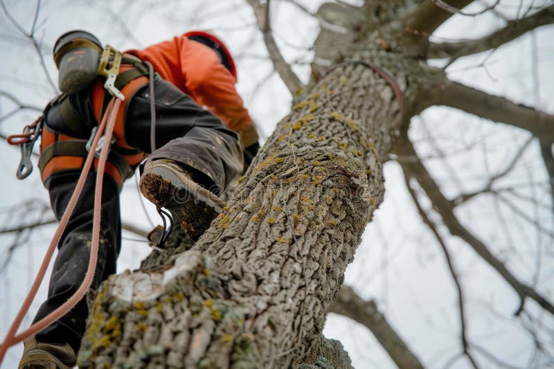 Tree Surgeon Climbing Tree with Safety Harness and Rope Stock Image ...