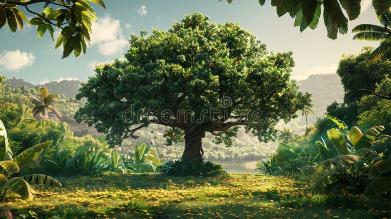 The Tree is Surrounded by a Lush and Vibrant Landscape Reflecting the ...