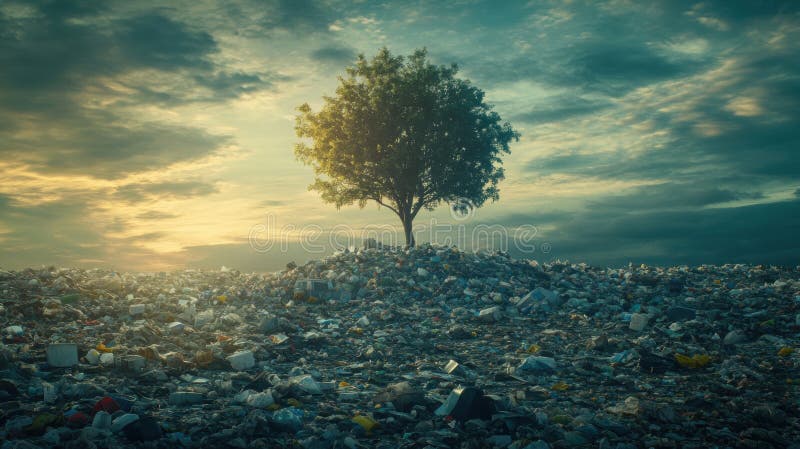 Tree Surrounded by Pile of Garbage in Urban Environment Showing ...