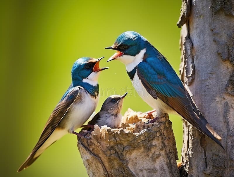 Tree Swallow Feeding Babies Made with Generative AI Illustration Stock ...