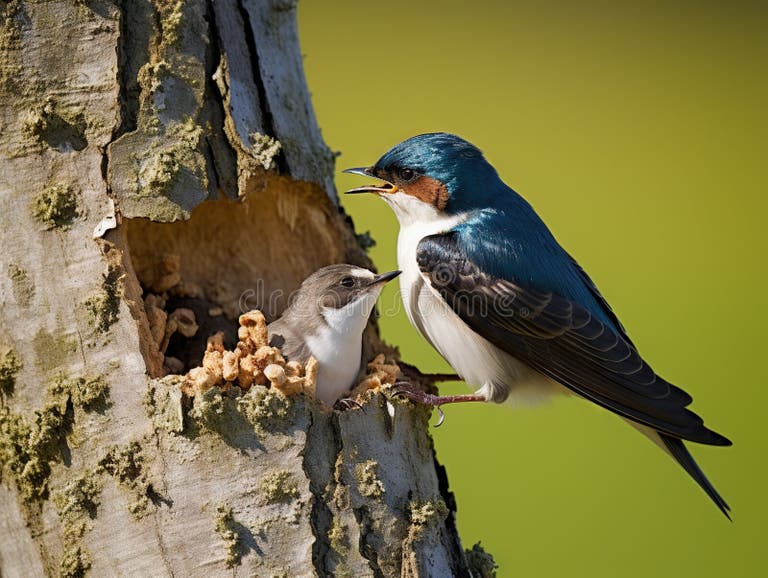 Tree Swallow Feeding Babies Made with Generative AI Illustration Stock ...
