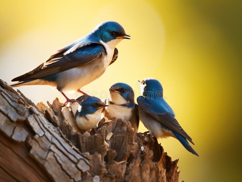 Tree Swallow Feeding Juveniles Stock Illustration - Illustration of ...