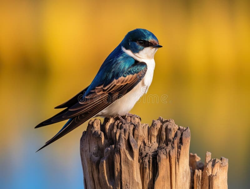 Ai Generated Illustration Wildlife Concept of Tree Swallow on a Stump ...