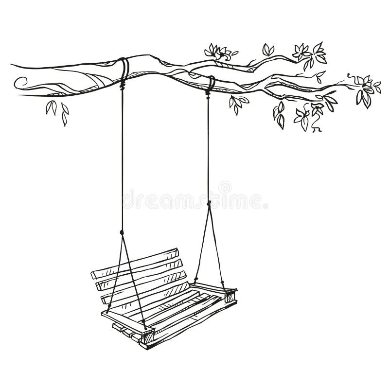 Tree with a swing stock vector. Illustration of vector - 50195305