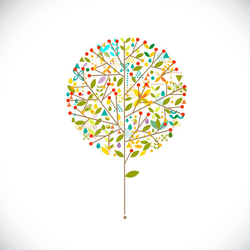 Tree Symbol with Creative Geometrical and Leaves Silhouettes Stock ...