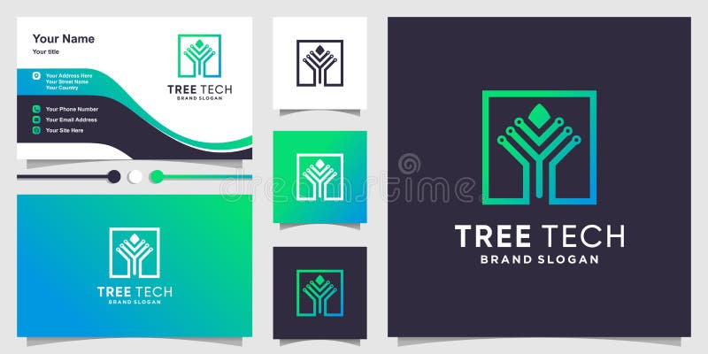Tree Tech Logo with Creative Data Concept and Business Card Design ...