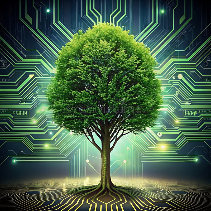 Tree in a Technological Background , Eco Friendly Technology Concept ...