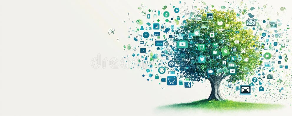 Tree with Technology Icons Representing Digital Connectivity and Growth ...
