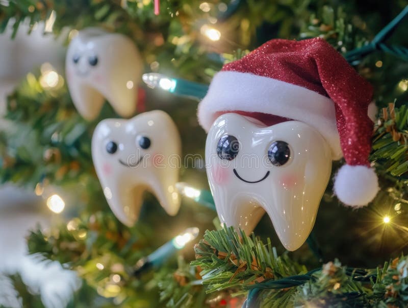 Tree with Teeth and a Santa Hat on it Stock Photo - Image of dental ...