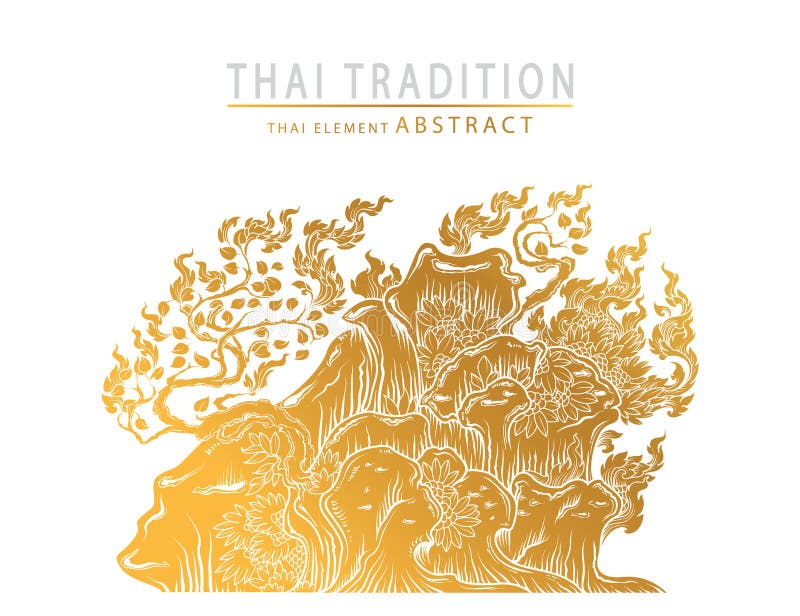 Tree of Thai Tradition on Mountain,stone of Thai Outline Stock Vector ...