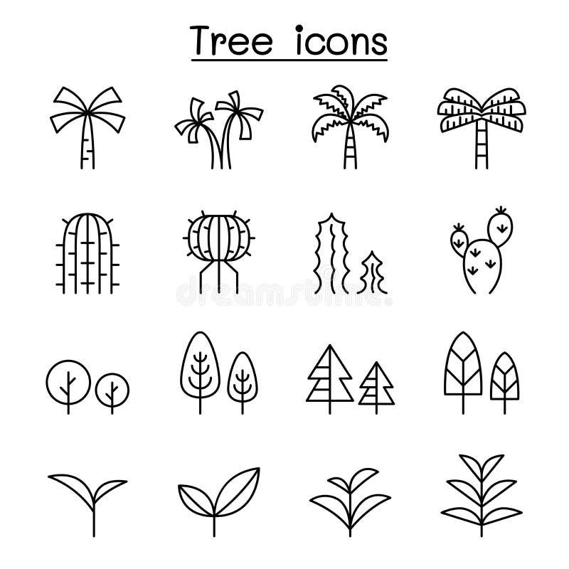 Tree Thin Line Vector Icons Set. Vector Collection of Outline Stroke ...