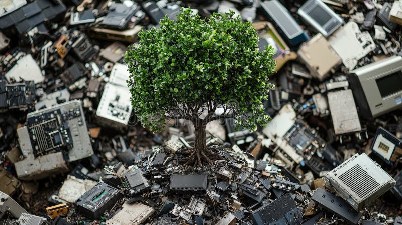 Tree Thriving Amidst a Pile of E-waste, Symbol of Hope Stock Photo ...