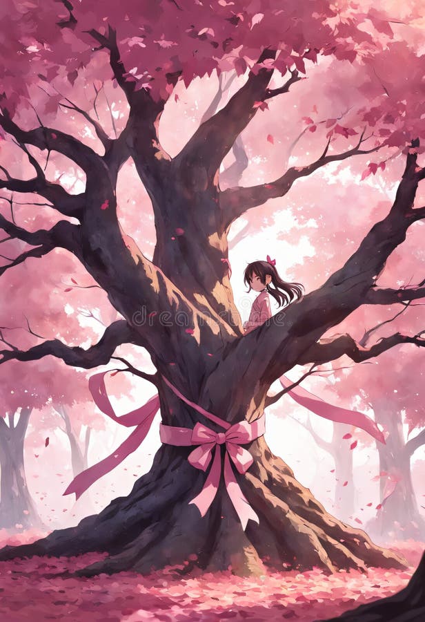 A Tree Tied with a Pink Bow To Represent Support for Pink October Stock ...